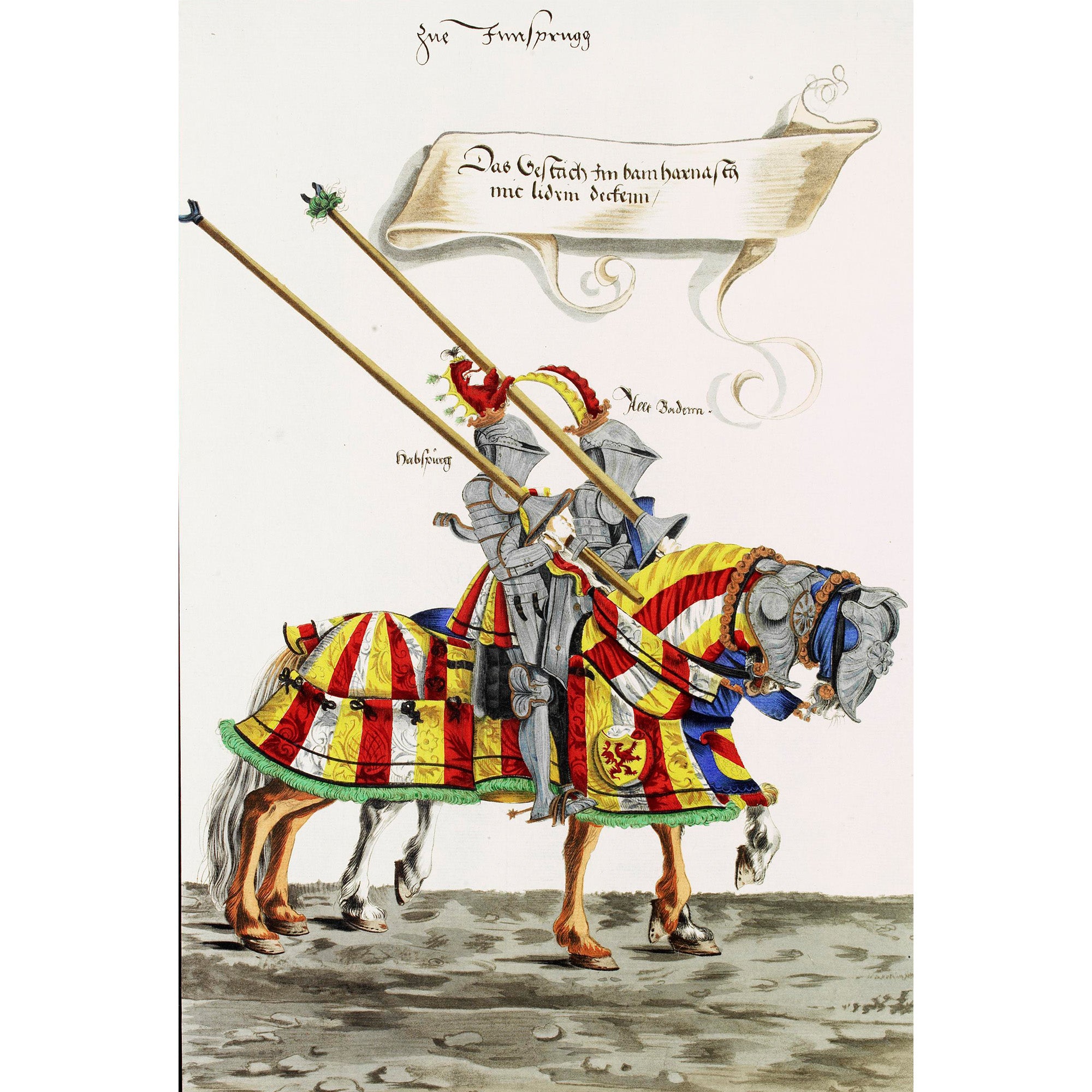 Postcard; Print showing two men at arms – Royal Armouries Museum Shop