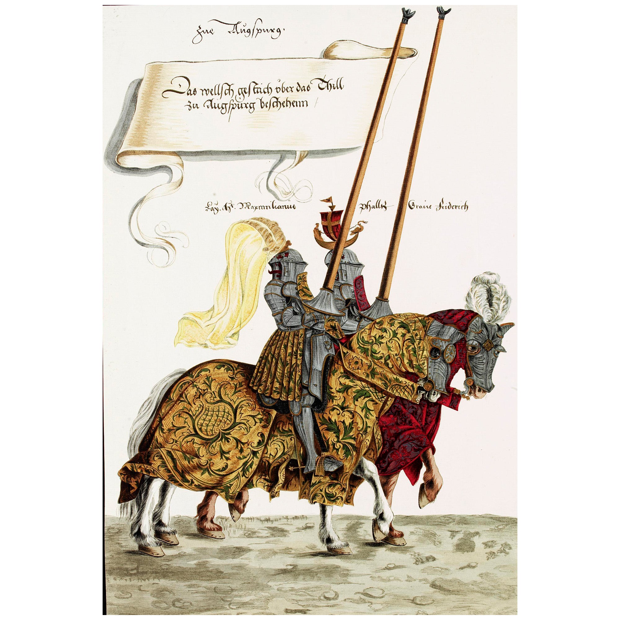 Postcard; Print showing two men at arms in tournament armour (Gestech) – Royal Armouries Museum Shop