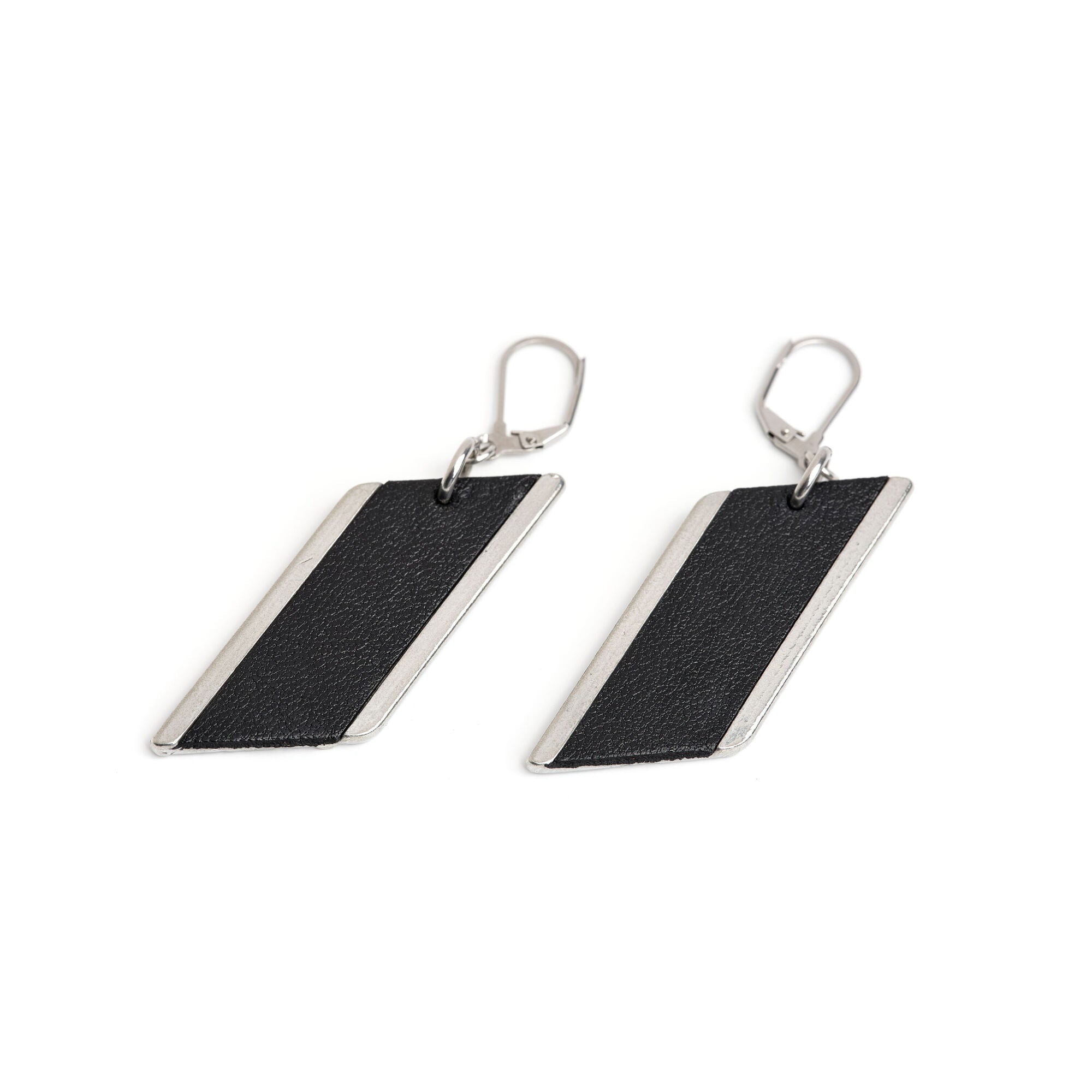 Large Diamond Feature Drop Earrings with Black Leather Inlay – Royal ...